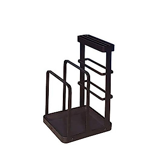 VANRA Metal Steel Cutting Board Holder Knife Block Kitchen Organizer Pantry Bakeware Rack Pan Pot Cover Lid Rack Stand with Draining Tray (Brown)