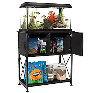 Herture 20-29 Gallon Aquarium Stand Metal Frame Fish Tank Stand with Cabinet Storage, for 20 Gallon Long Aquarium,30.7" L*16.5" W Tabletop,330LBS Capacity Black PG01YGB