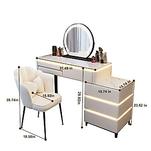 VELLE Vanity, Makeup Vanity with Cabinets and Ambient Light, Vanity Desk Set includes Smart HD Lighted Mirror and Vanity Chairs, Solid Wood Frame Vanity for Bedroom (31.5", 6 Drawers)