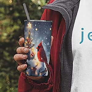 KIOWEIR Christmas Tree Bird Stainless Steel Tumbler 20oz With Lid And Straw, Insulated Tumblers Coffee Cup, Travel Mug for Ice Drink & Hot Beverage for Women Men Boys Girls