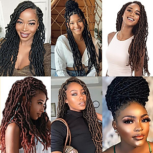 Violet 18 Inch New Faux Locs Crochet Hair Soft Locs Crochet Hair Natural Faux Braids Pre-looped Synthetic Afro Roots Braid For Black Women (18Inch, 6Packs, 1B)
