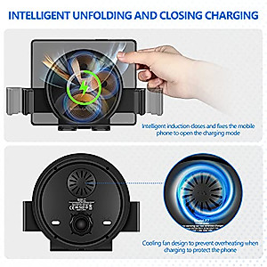 Wireless Car Charger, YUPENLAI 20W Three Coils Fast Charging Auto Clamping Car Mount for Dashboard & Air Vent, Compatible with Galaxy Z Fold 4/3/2/S23 Ultra, iPhone 14 Pro Max with Cooling Fan