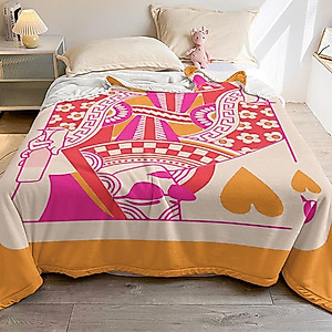 Orange Queen of Hearts Blanket,Soft Fleece Flannel Lightweight Blanket,Cozy Warm Throw Blanket Girl's Room Sofa Decor Preppy Trendy Gifts Blanket All Seasons 40x50 inch,Gift for Her