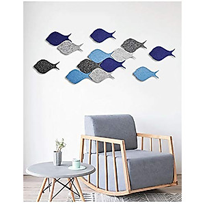 Cork Board Tiles, 8 Pcs Felt Bulletin Boards - Bonus Pins, Decorative Fish Felt Wall Notice Stickers - Memo Notes Photos Goals Pictures Drawing Kindergarten Home Creative Office Decor Sofa Wall Decal