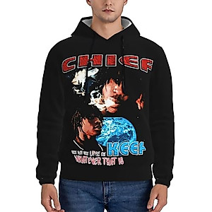 Galaksing Chief Rapper Keef Men's hoodie Casual long sleeve T Shirts fit Youth Popular for Running Suitable for winter X-Large Black