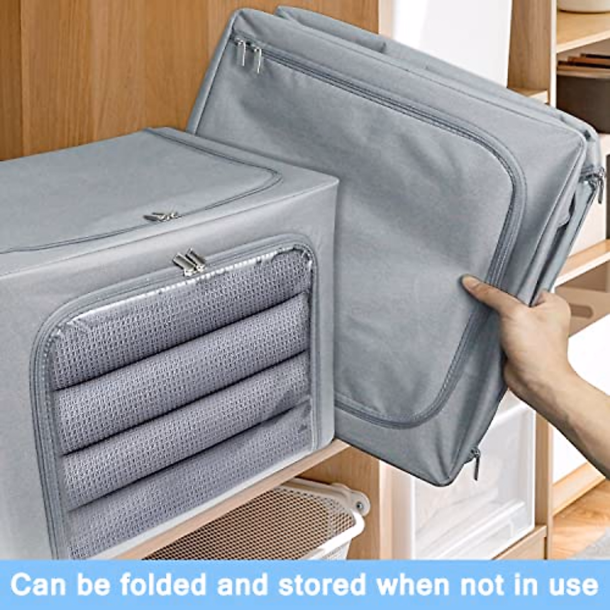 Clothes Storage Bins with Foldable Sturdy Frame and Carrying Handles,Stackable Storage Box for Closet Shelf Organizers for Seasonal Clothing,Blankets,Towel Bed Sheets,Toys Gift Others (Medium -40L x3PACK, Grey)