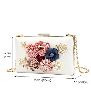 LETODE Women's Evening Bag Flower Wedding Evening Clutch Purse Bride Floral Clutch Bag Beaded Evening Shoulder Handbag (White)