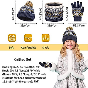 AOTOW Kid Hat Scarf Gloves Set - Winter Knit Beanie Hat Boys Winter Hat Kids Hats & Gloves Set Neck Warmer Touch Screen Mitten for Boy Girl 5-10 Year Three-Color Stitching