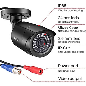 ZOSI 4 Pack 1080P 2.0MP Outdoor Indoor 3.6mm 24PCS Infrared IR Lens Day Night CCTV IR Cut Surveillance Security Camera Compatible for TVI DVR (Renewed)