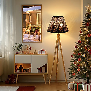 Medium Modern Style Lamp Shades with Multiple Sides, ALUCSET Metal Lampshade with Pattern of Trees for Table Lamp and Floor Light, 7 x 13.8 x 9.5 Inch, Spider (Black/Gold)