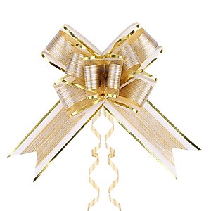 6 Inches Large Pull Bows, Bark Texture Gift Bow, Set of 20, for Gift Wrapping, Weddings, Birthdays, Baby Showers, Christmas, Parties (Yellow&Gold)