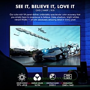 VIOTEK GFV27DAB 27” 165Hz QHD 1440p 1ms (MPRT) Gaming Monitor with Adjustable Stand, Portrait Rotation, HDR, Freesync, 99% sRGB Widescreen VA Panel, LED Backlight, 3-Years Zero Dead Pixels, VESA