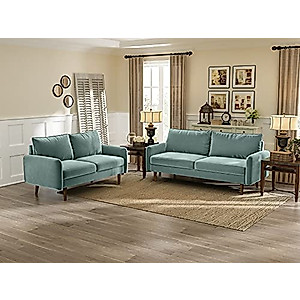 Meeyar Velvet Loveseat Sofas Couches,Small Couch for Apartment,Modern for Living Room Bedroom,Solid Wood Legs,Round Arms,33" Hx57.8 Wx31.7 D,Aqua Turquoise