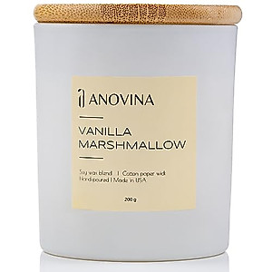 Anovina Vanilla Scented Candle – Hand-Poured in USA, Bamboo Lid & Elegant Gift Box. Candles for Home & Scented Candle Gifts for Someone You Love – A Perfect Valentine's Gift!