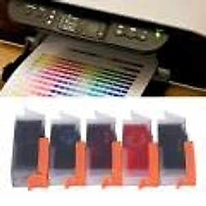 Hilitand Smoother Printing Ink Cartridge Large Capacity Printer Ink Cartridge Replacement for Photos, Test Papers, Documents (BK BK C M Y 5 Colors)