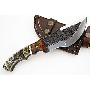 Whole Earth Supply D2 Tracker Hunting Knife Large Knives Survival Skinning Hammered Sheath Steel