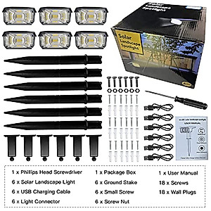 LKF Solar Spotlights Outdoor, USB & Solar Powered Landscape Spotlights, IP65 Waterproof Wall Lights Auto On/Off, 40LEDs Garden Lights for Yard Backyard Walkway Driveway Patio, 6 Pack