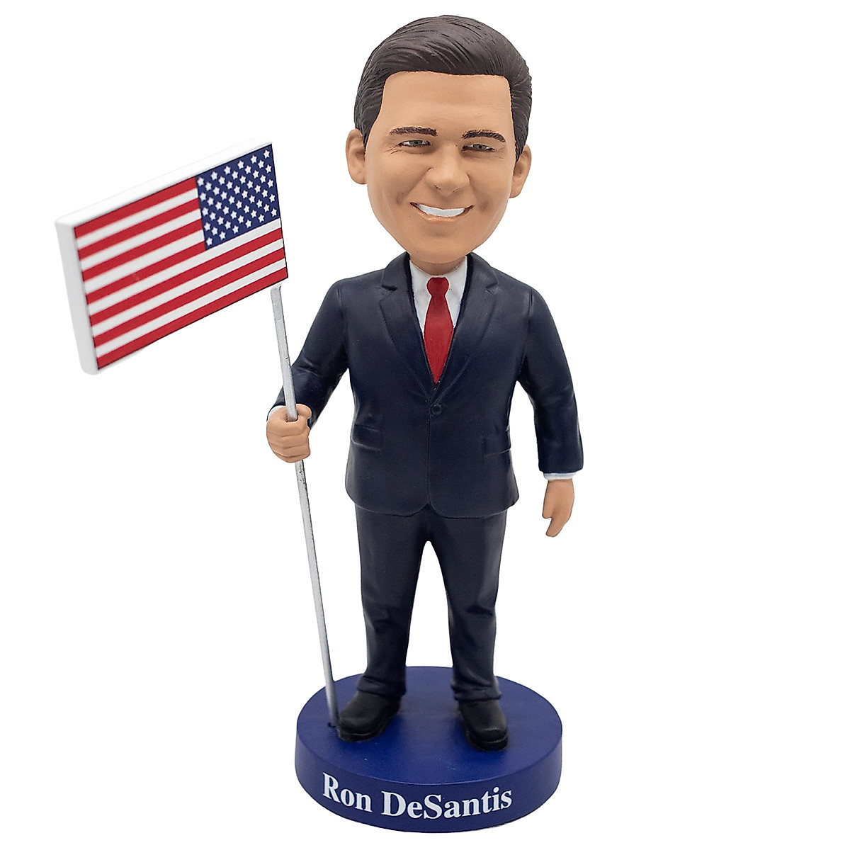 Governor Ron Desantis Bobblehead Collectible | 7” Tall Resin Figurine of Desantis Holding an American Flag | Governor Desantis Bobble