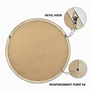 Reflinto Rustic Round Mirror 24", Hanging Wall Decorative Mirror Distressed Natural Wooden Farmhouse Frame with White Wash Edge for Bedroom, Bathroom, Living Room or Entryway