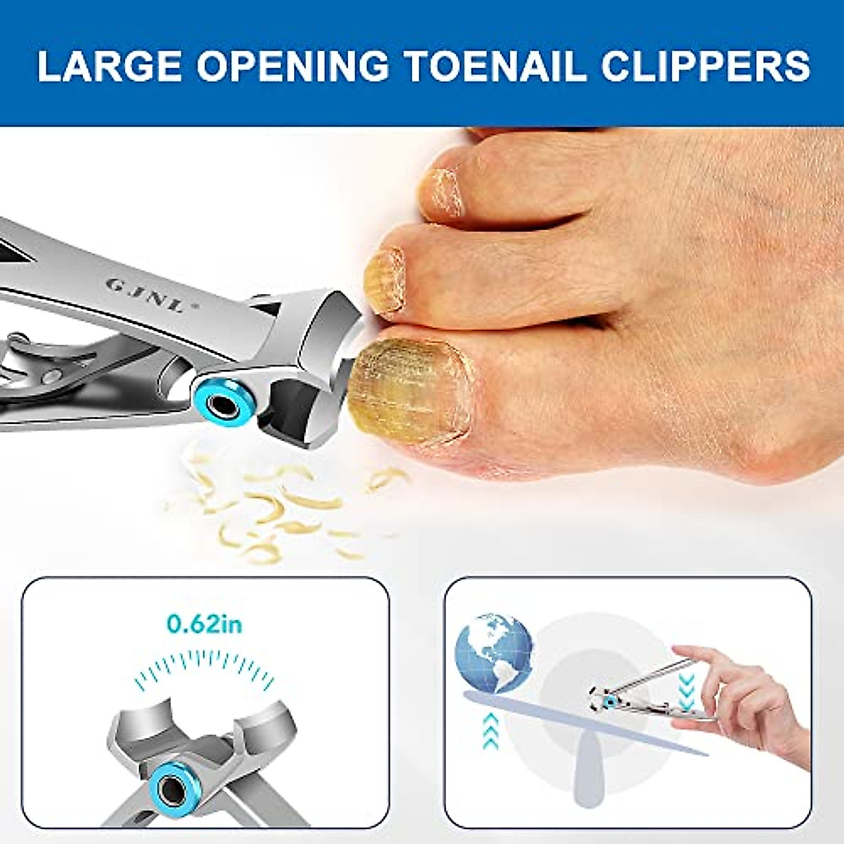 Toenail Clippers for Seniors Thick Nails - Wide Jaw Opening Extra Large Toe Nail Clippers with Catcher, Professional Sharp Curved Blade Heavy Duty Clipper Pro Nail Cutter for Seniors Long Handle