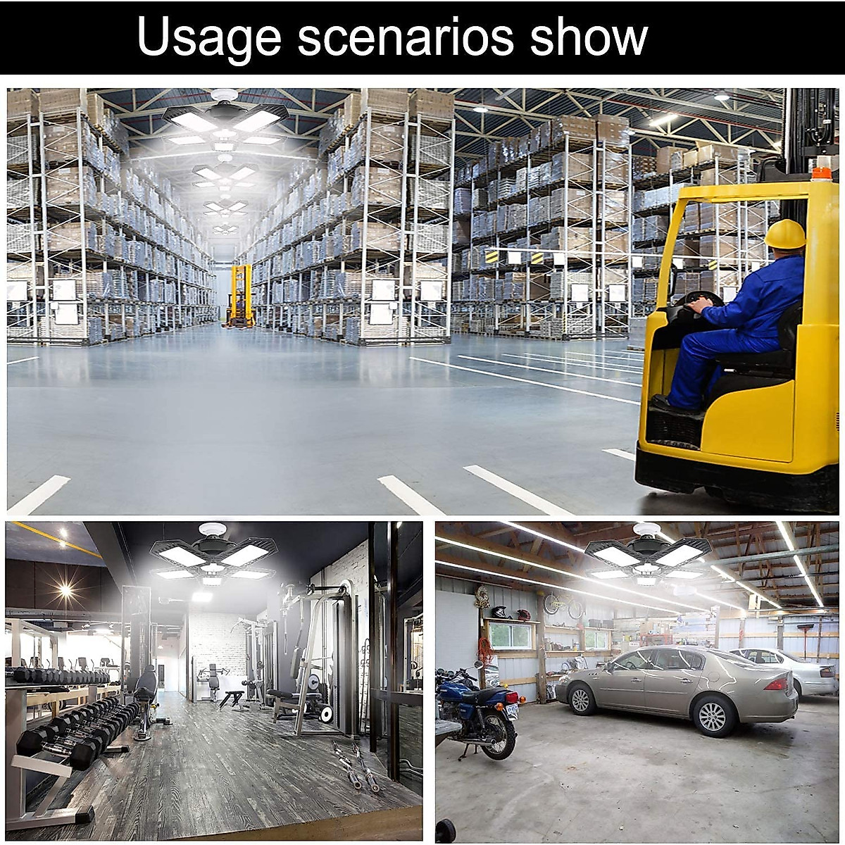 RGZZUP LED Garage Lights,160W Deformable Garage Lights 16000Lumens Adjustable LED Garage Lighting,E26 Super Bright LED Garage Light 6000k Nature Light for Garage,Office,Warehouse (6 Pack)