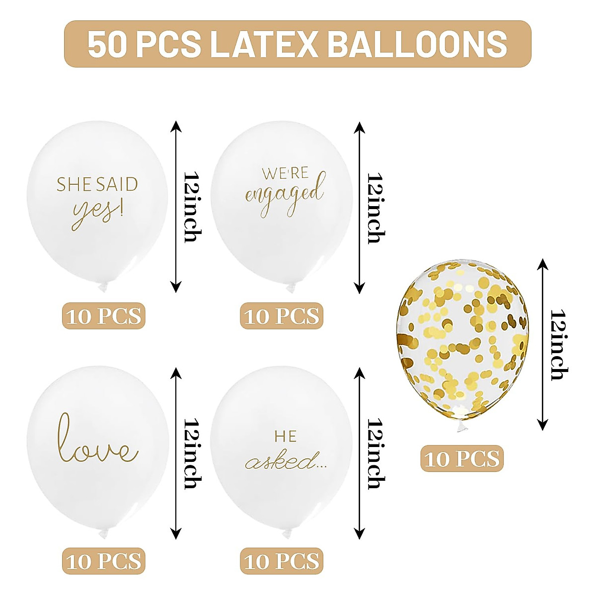 50Pcs Engagement Balloons, Engagement Party Decorations, He Asked balloons, She Said Yes Balloons, Gold Confetti Latex Balloon, Bridal Shower Engagement, Wedding Party Decoration