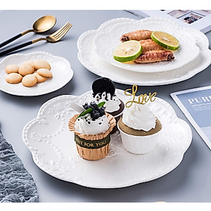 Jusalpha Embossed Lace Porcelain Plate-Dinner Plate Set, Pasta/Salad/Dessert Plate， Tableware Set for Restaurant Family Party Kitchen Use -4 Pieces, FD-PL15 (10 Inche, White)