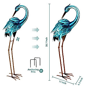Chisheen Crane Garden Statues, Metal Garden Crane Outdoor, Blue Heron Sculpture Metal Yard Art, Large Garden Heron Decoy, Bird Statues, Lawn Ornaments for Backyard Pond Patio Porch Outside Decorations