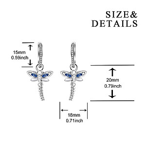 AOBOCO Dragonfly Earrings Sterling Silver Hoop Earrings with Simulated Light Sapphire Crystals from Austria, Adorable Insects in The Garden Series, Hypoallergenic Dragonfly Jewelry Gifts for Women
