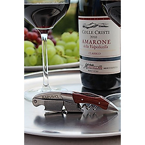 Barvivo Wine Opener with Foil Cutter Knife & Cap Remover - Double Hinged Manual Wine Key for Servers, Bartenders & Waiters - Wine Accessories Ideal as Valentines Day Gifts for Him - Natural Rosewood
