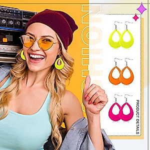 Yinkin 6 Pairs 80s 90s Neon Earrings for Women Retro Neon Earring for 80s 90s Women Outfit Accessories, 6 Colors(Teardrop)