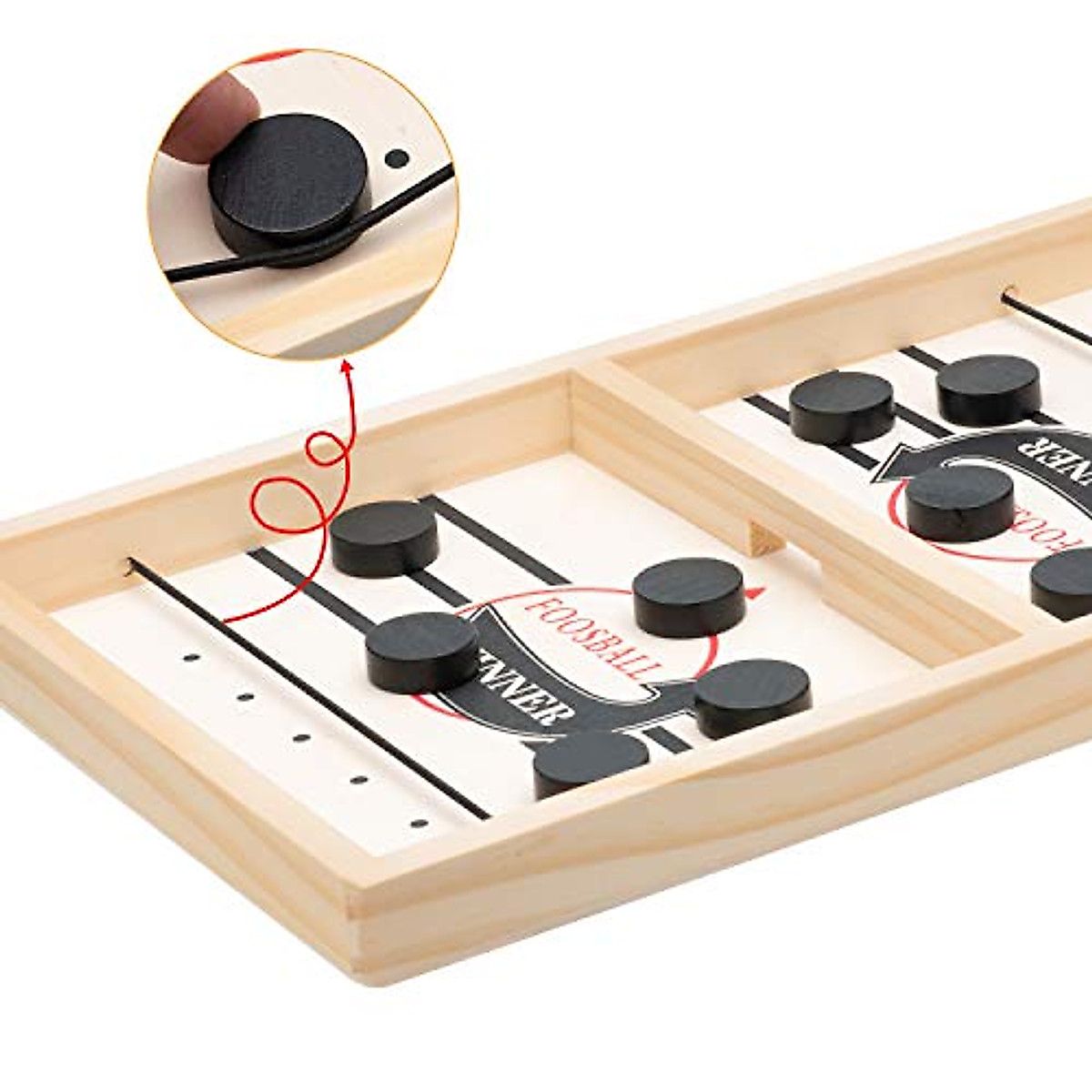 PUBGAMER Sling Fast Puck Table Game Paced Puck Winner Wood Board Sport Toys (Small Size Suitable for Kids Child & Family), Come with Spare Piece and Spring Rope