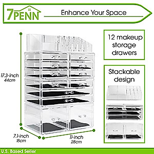7Penn Extra Large Makeup Organizer Stand - 4pc Stackable Make Up Organizers and Storage for Vanity and Bathroom Counters