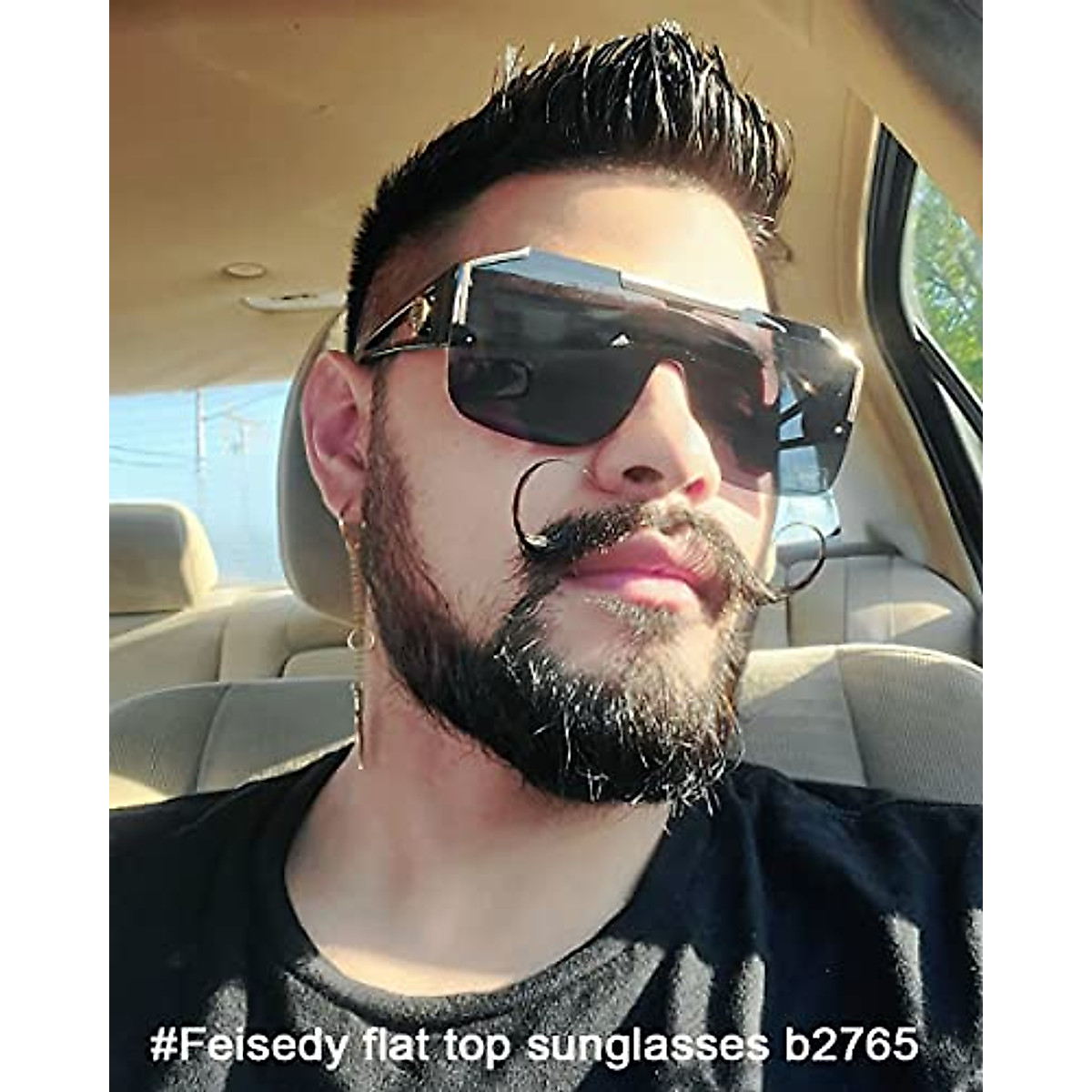 FEISEDY Women Men Sunglasse Square Flat Top Big Frame UV400 Sun Glasses Oversized B2765