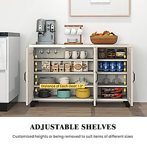 Giantex Buffet Cabinet Kitchen Storage Cupboard - 3 Door Sideboard with Adjustable Shelves, Cable Management Holes, Anti-Tipping Kits, Coffee Bar Console Cabinet for Living Room (Whitewash)