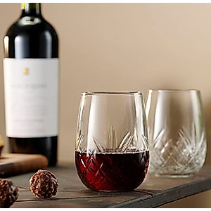 Godinger Wine Glasses Stemless Goblet Beverage Cups, Italian Made - Dublin Collection, 16oz, Set of 4