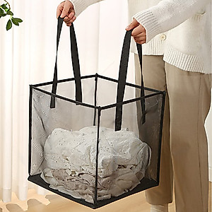 Foldable Laundry Hamper, Portable Mesh Laundry Basket with Handles, Collapsible Washing Laundry Bin Organizer for Storage Clothes Toys In Bedroom Bathroom