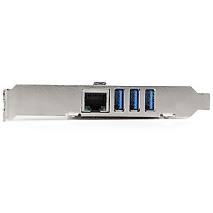 StarTech.com 3 Port PCI Express USB 3.0 Card + Gigabit Ethernet - Fits Standard & Low-Profile PCs - UASP Supported - 5Gbps - Optional SATA Power , TAA (PEXUSB3S3GE)