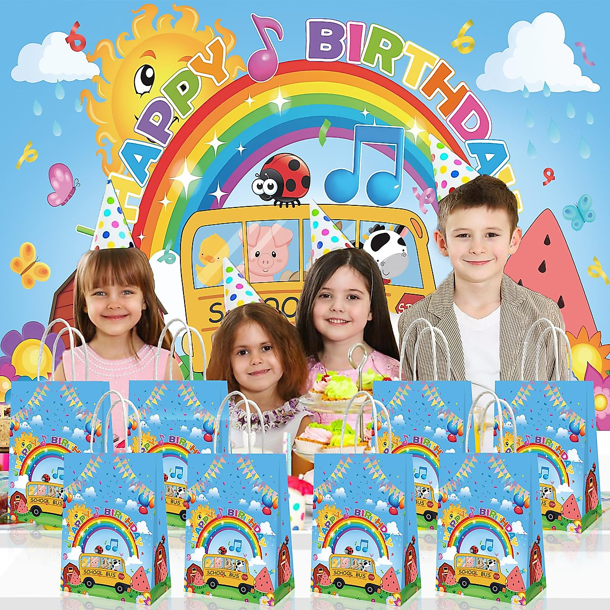 POAKYPA 20 PCS Cartoon Melon Birthday Party Supplies,Kid Party Decorations Gift Bags,Boys and Girls Candy Bags for Birthday Party.