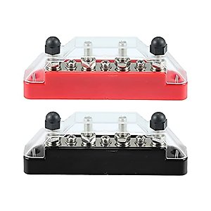 X AUTOHAUX 1 Pair 7 Terminal Bus Bar Power 3 Screw Terminals Power Distribution Block with 4 Screws Red and Black for Car Boat Marine Caravan RV