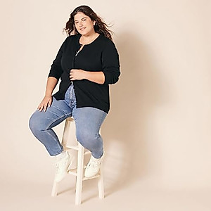 Amazon Essentials Women's Lightweight Crewneck Cardigan Sweater (Available in Plus Size), Black, Small