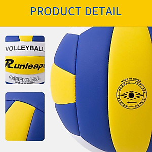 Runleaps Volleyball, Waterproof Indoor Outdoor Volleyball for Beach Game Gym Training, Official Size 5 (Blue-Yellow-White)
