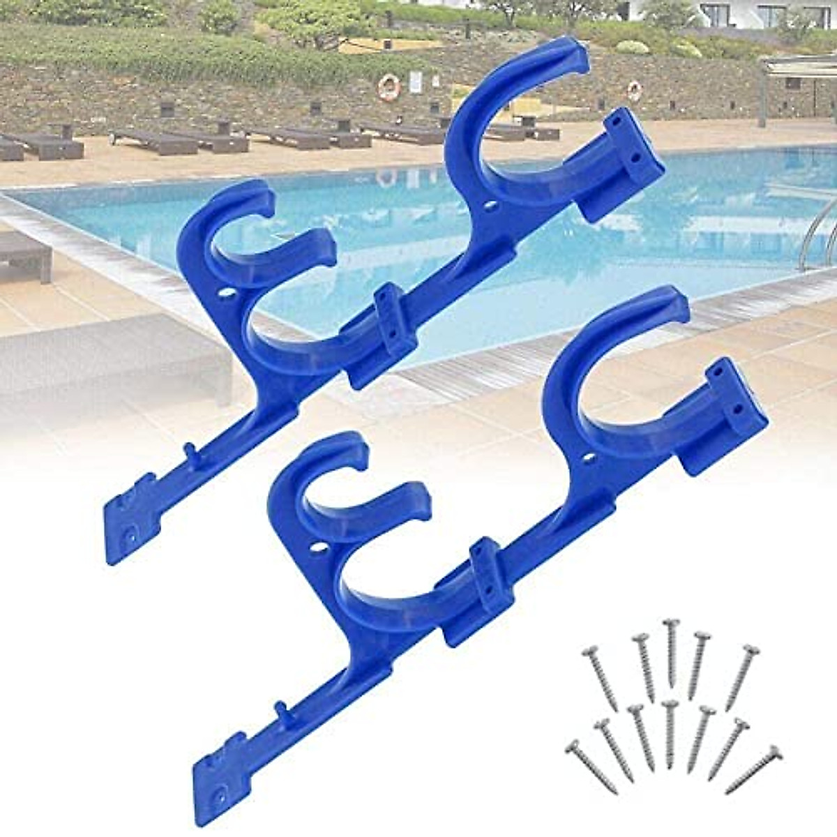 Pool Pole Hanger Leaf Rakes Vacuum Hose with Screw Blue Tools Multi Purpose Brushes D7y4 Garden Skimmers Outdoor Holder Plastic