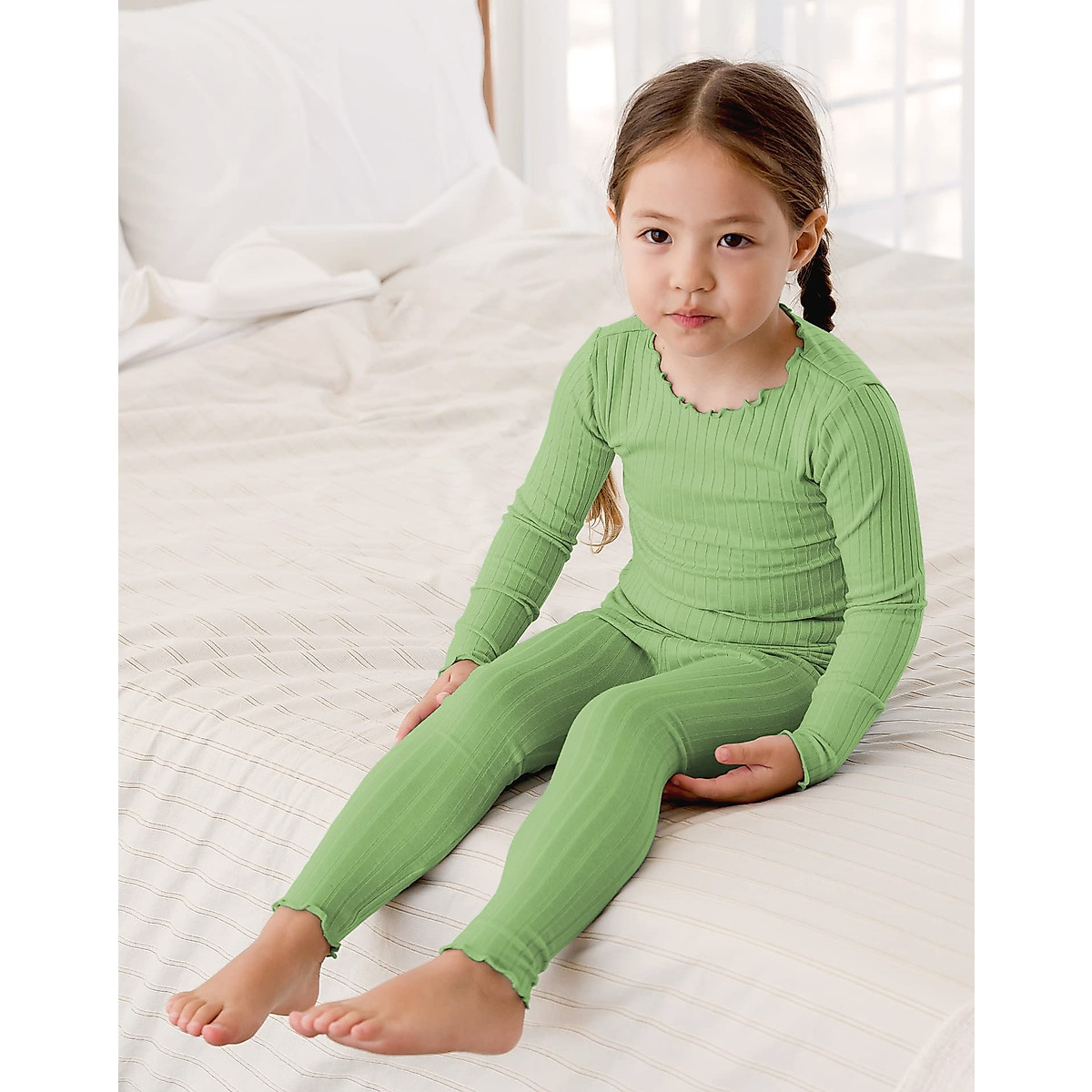VAENAIT BABY Infant Toddler Girls Modal Pajamas Pjs 2pcs Set Shirring Yellowgreen S