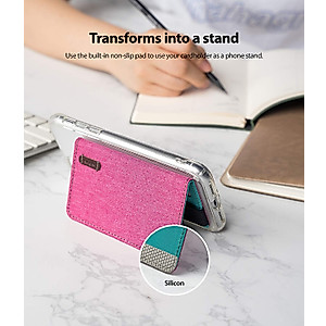Ringke Flip Card Holder with Elastic Hand Strap Slim Soft Band Grip Fashion Multi-Card Slot 3M Stick-On Wallet Credit Card Cash Mini Pouch Attachment Compatible with Most Smartphones - Pink