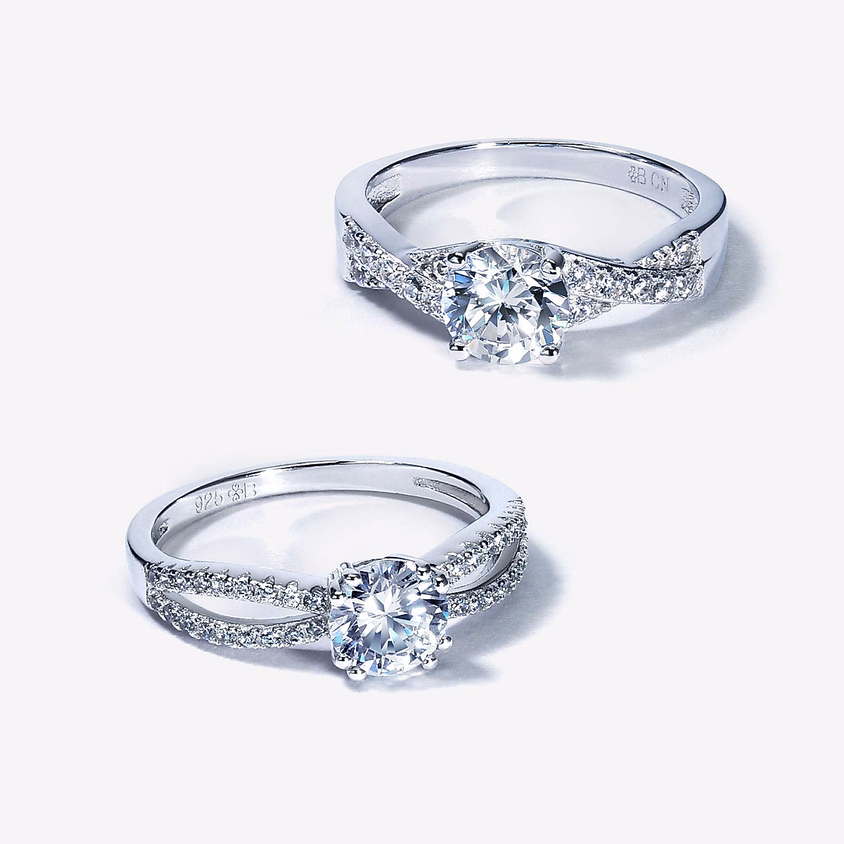 Bling Jewelry Personalized Round 2CT Solitaire AAA Cubic Zirconia Pave CZ Twist Criss Cross Infinity Engagement Ring For Women .925 Sterling Silver Customizable