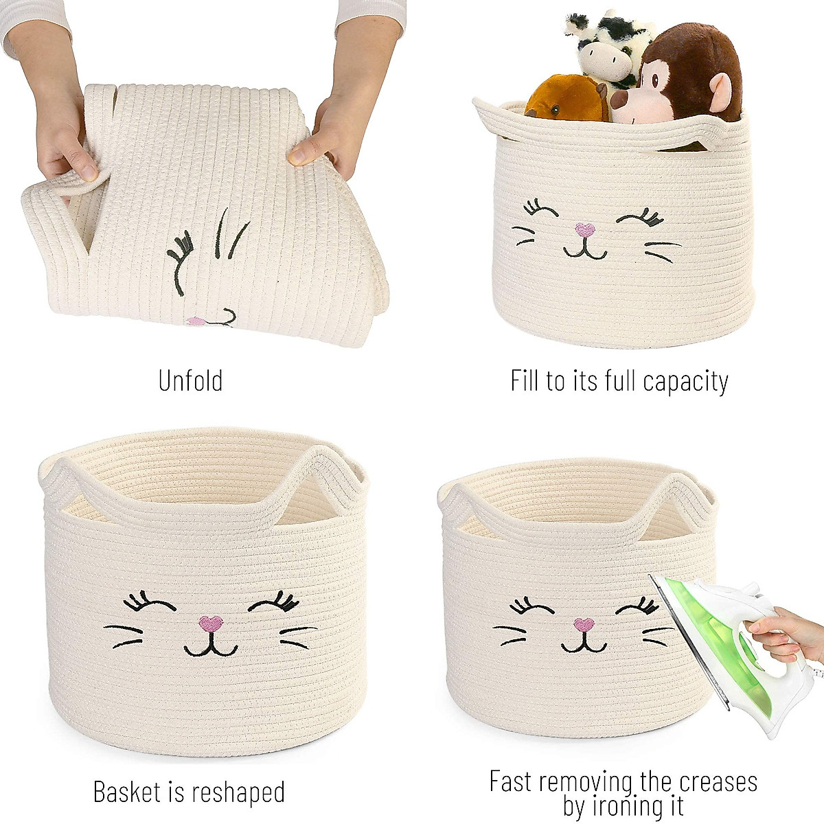 LotFancy Dinosaur Basket for Boys, Cotton Rope Storage Basket for Kids, with Handles, Pets Cats Dogs Toy Holder Container, 15.7x13'' H Cute Animal Laundry Hamper