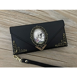 Antique Gothic Skull Phone Leather Wallet case for iPhone X XS XR 11 12 13 14 15 Pro Max Samsung S24 S23 S22 S21 S20 Ultra Note 20 10 Plus Dc019