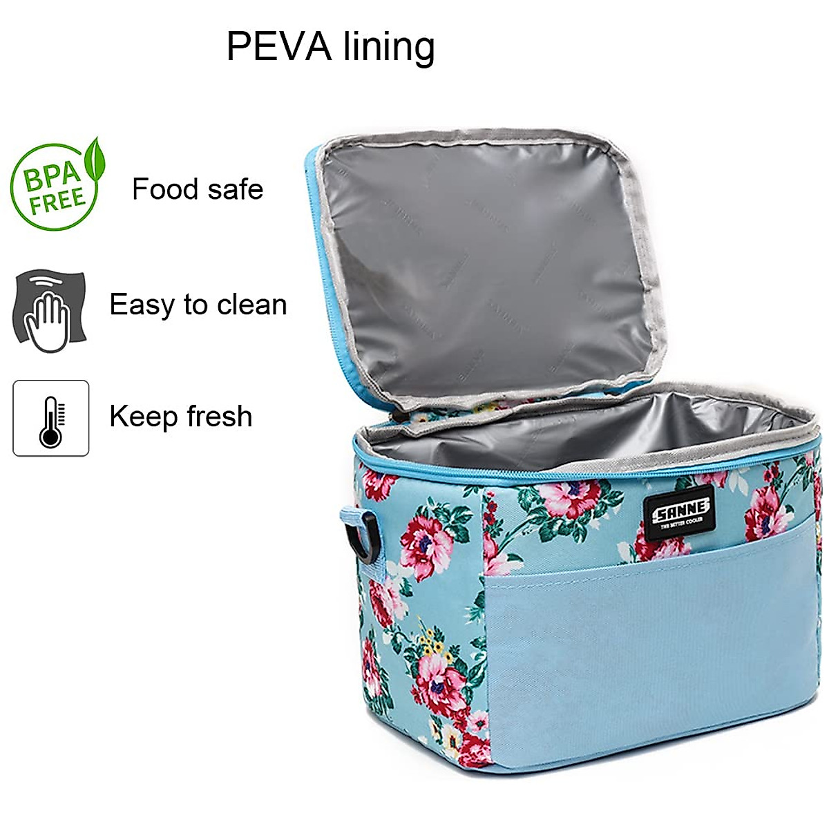 Cute Lunch Box for Adult Insulated Lunch Bag For Women Office Work Travel Fit Fresh Thermal Hot Lunchbox With Shoulder Strap Soft Cute Lunch Pail-Blue