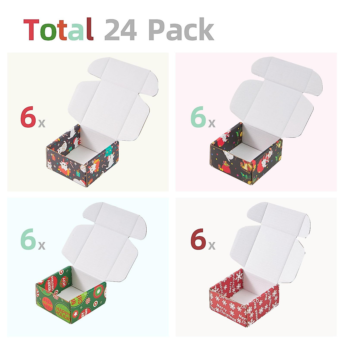 SNcek 4x4x2 Inch Small Christmas Gift Boxes, 24 Pack Christmas Shipping Boxes, Corrugated Cardboard Shipping Boxes for Small Business